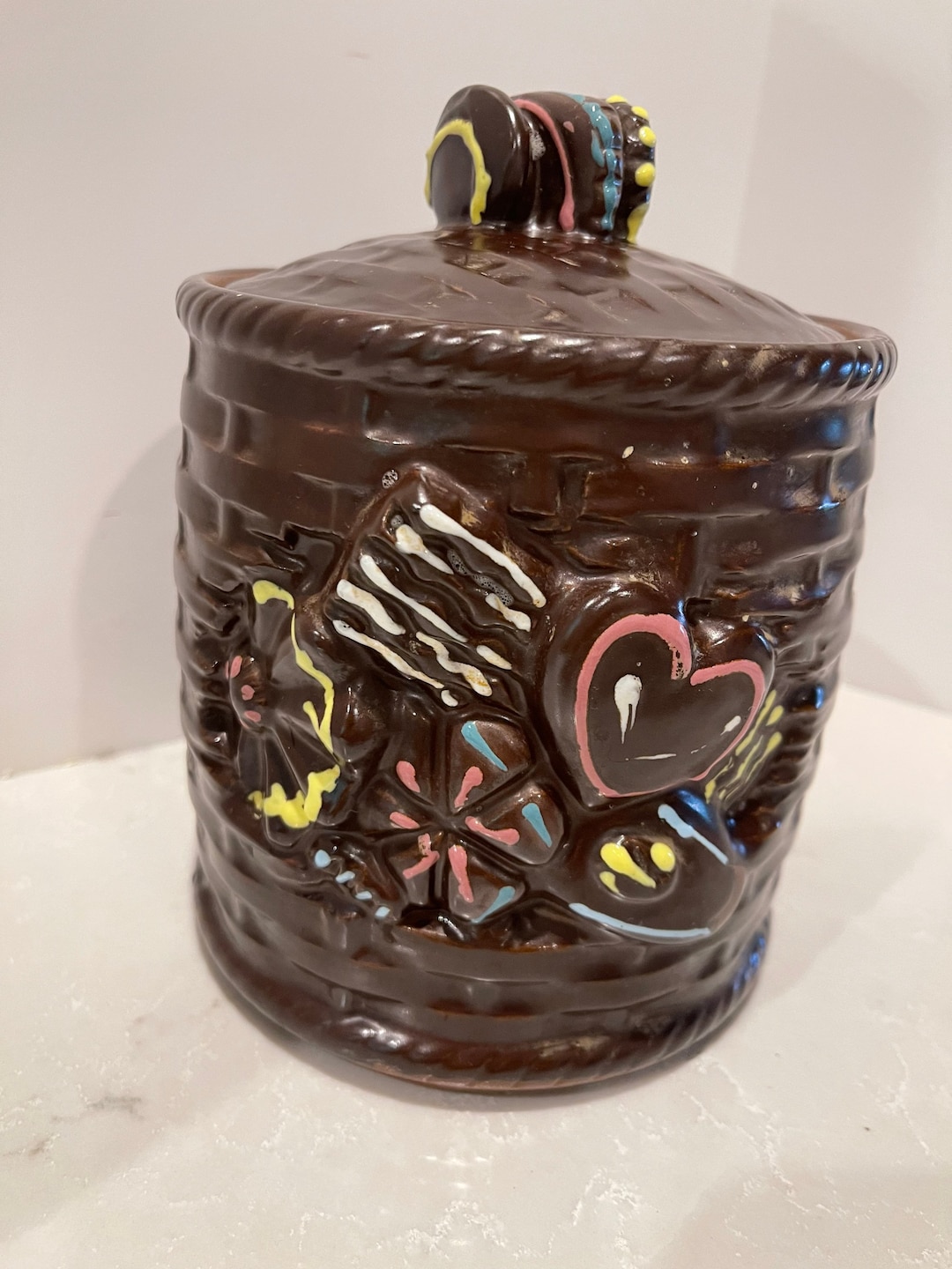 Vintage Brown Basket Weave COOKIE JAR Cookies 60s Design - Etsy