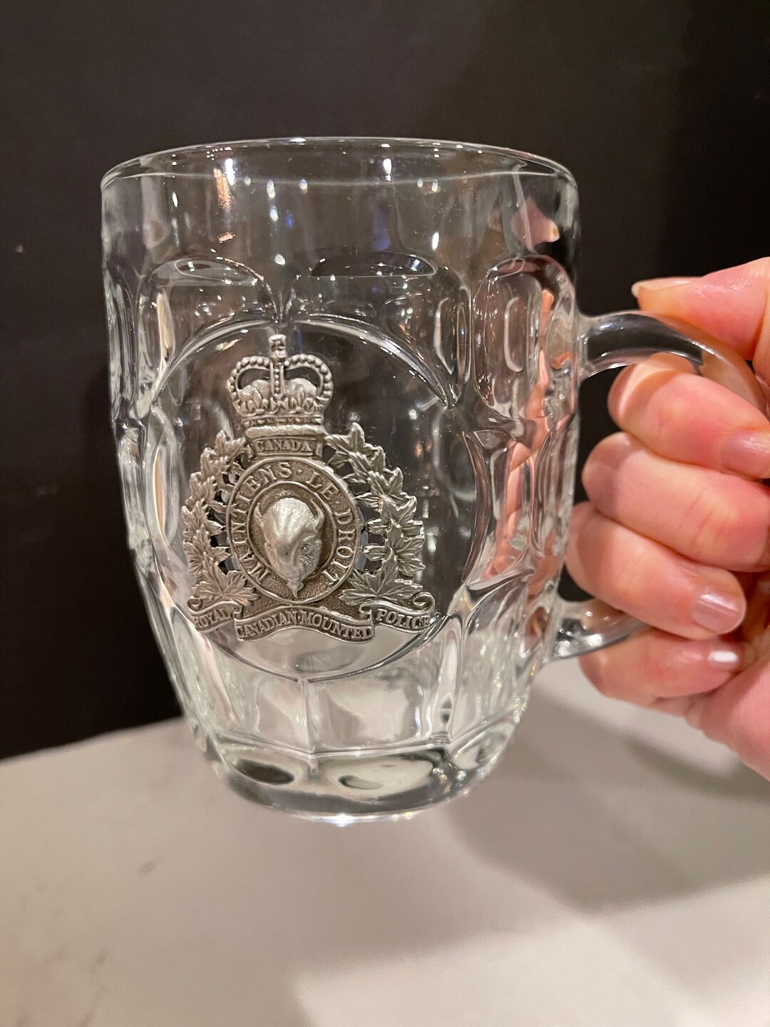 Vintage Clear Glass RCMP Royal Canadian Mounted Police Pewter Crest ...