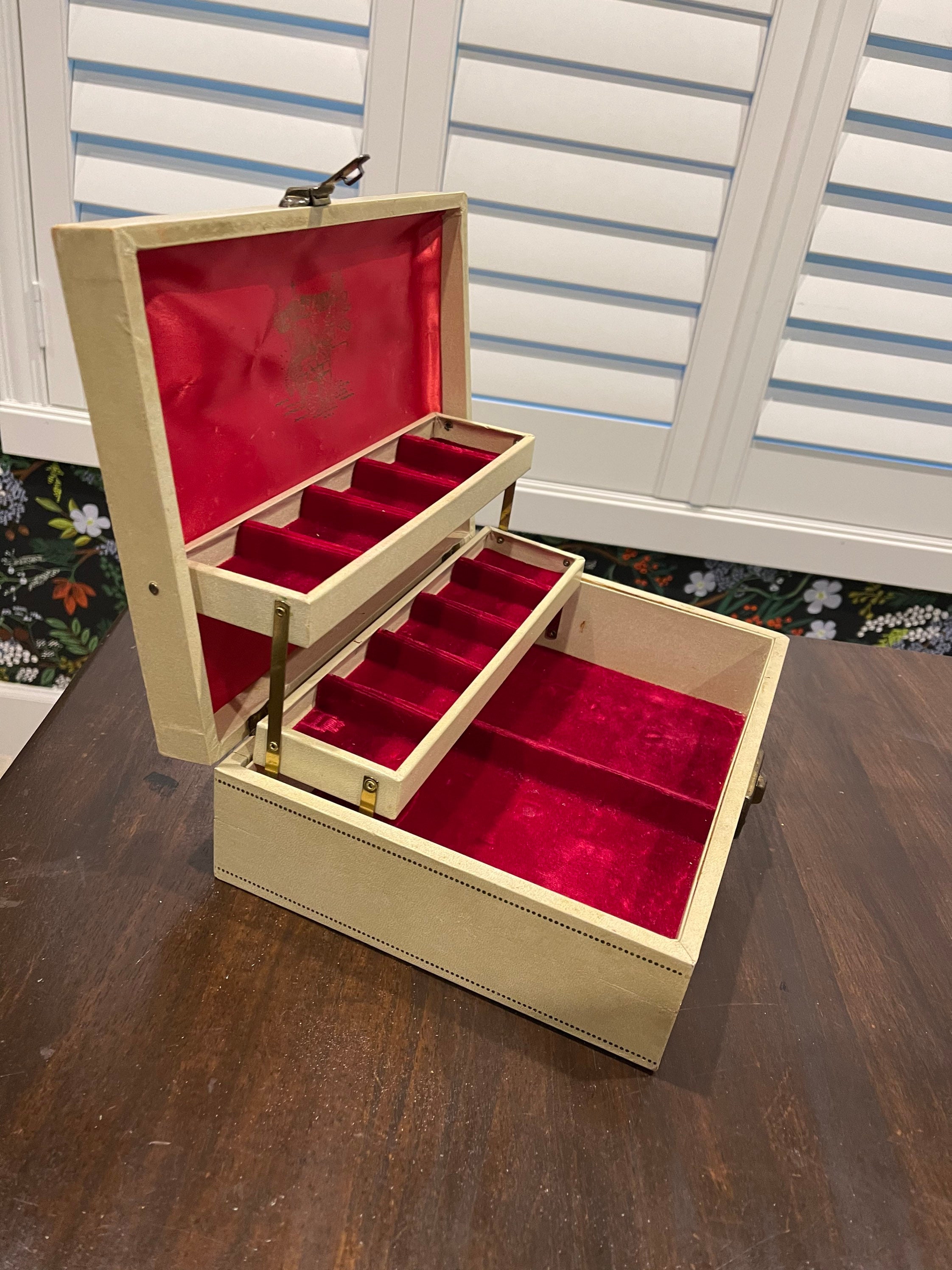 Large Jewelry Box Off White color Mid Century Mod red | Etsy