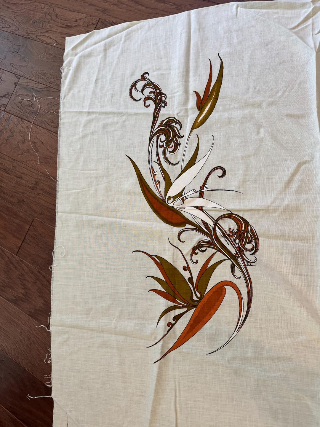 Vintage ALFRED SHAHEEN 2 Panels Hand Printed Pink Linen Fabric Hawaii ...