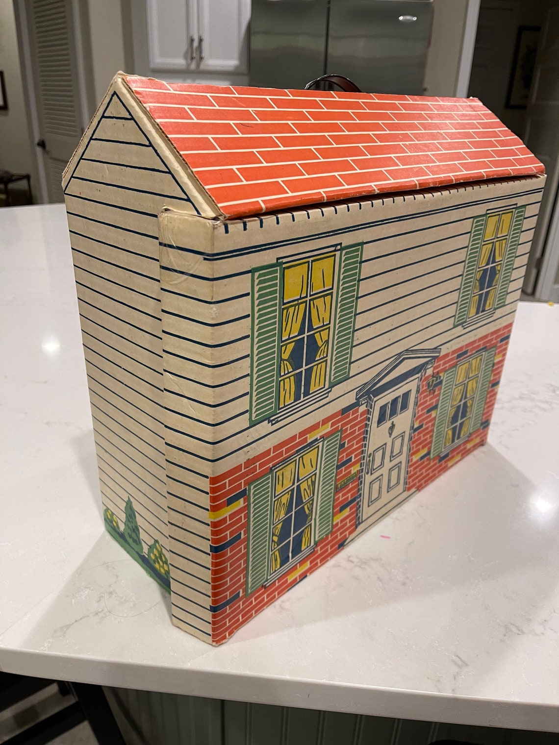 Vintage Marx Cardboard Litho Dollhouse Two Story Green Roof - Etsy