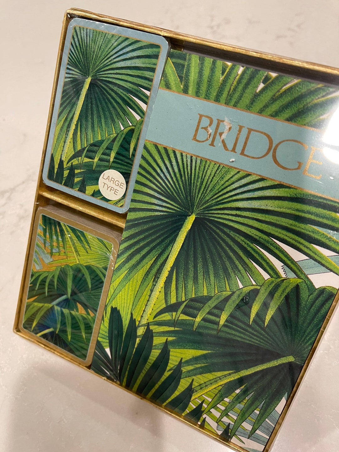 Vintage Caspari Bridge Gift Set W 2 Card Decks 2 Score Pads Palm Fronds ...