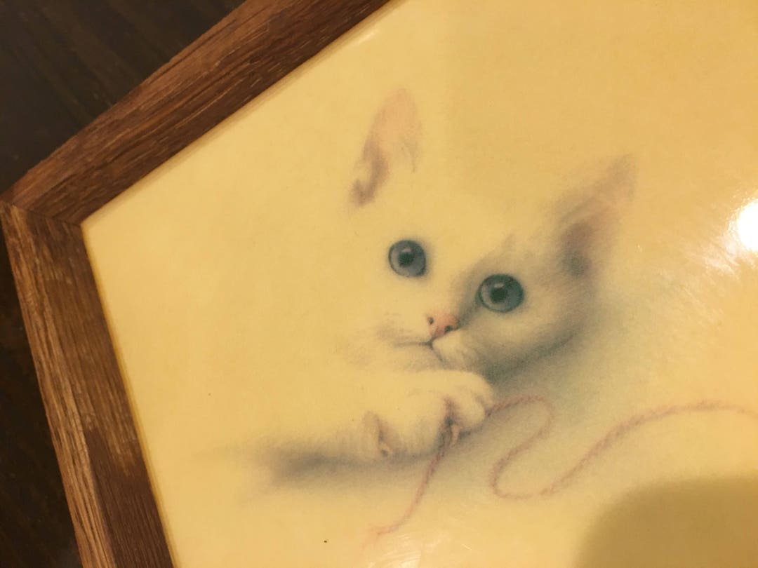 Kimberly Enterprises Tile Art Trivet White Kitten 1983 - Etsy