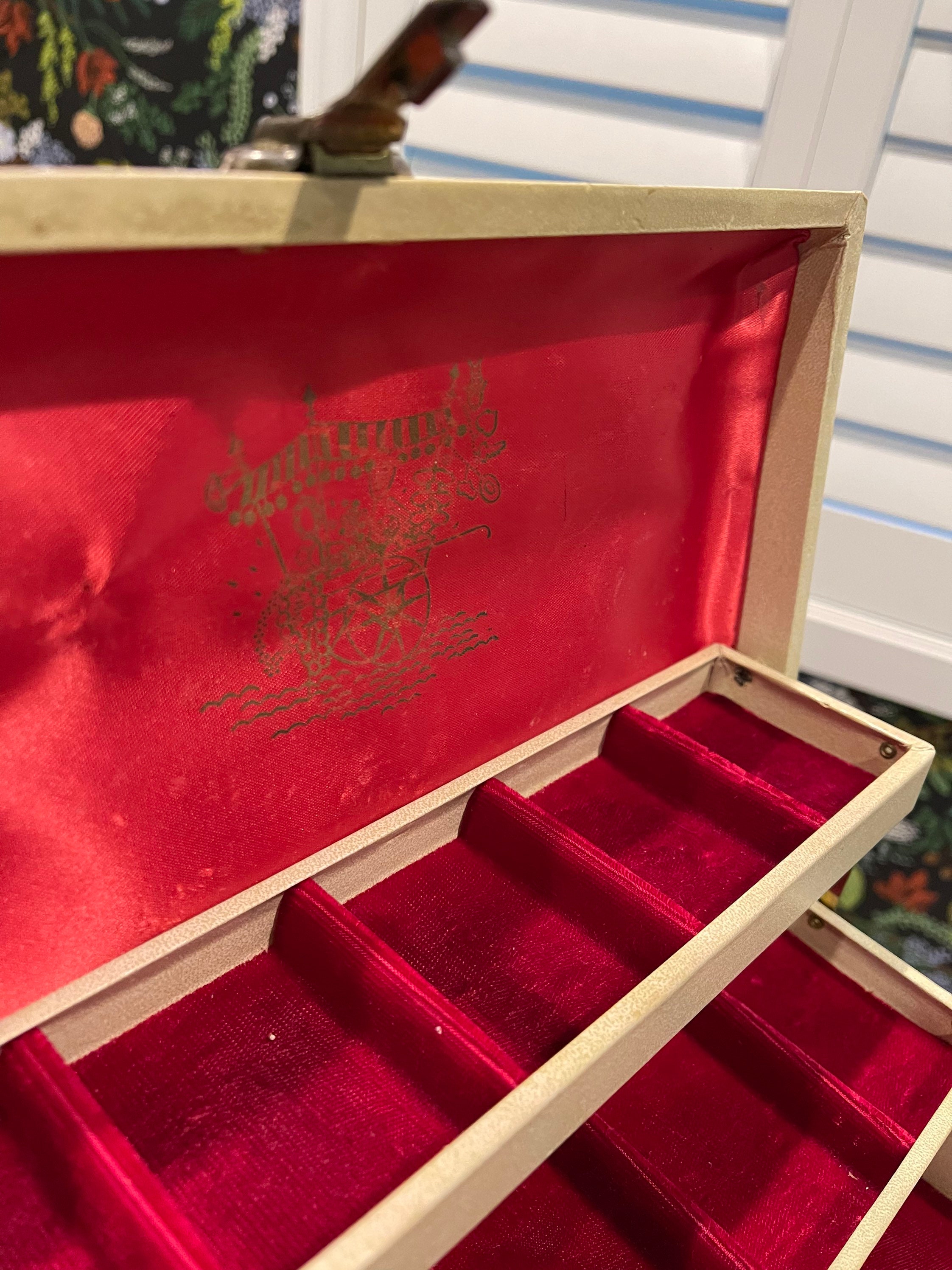 Large Jewelry Box Off White color Mid Century Mod red | Etsy