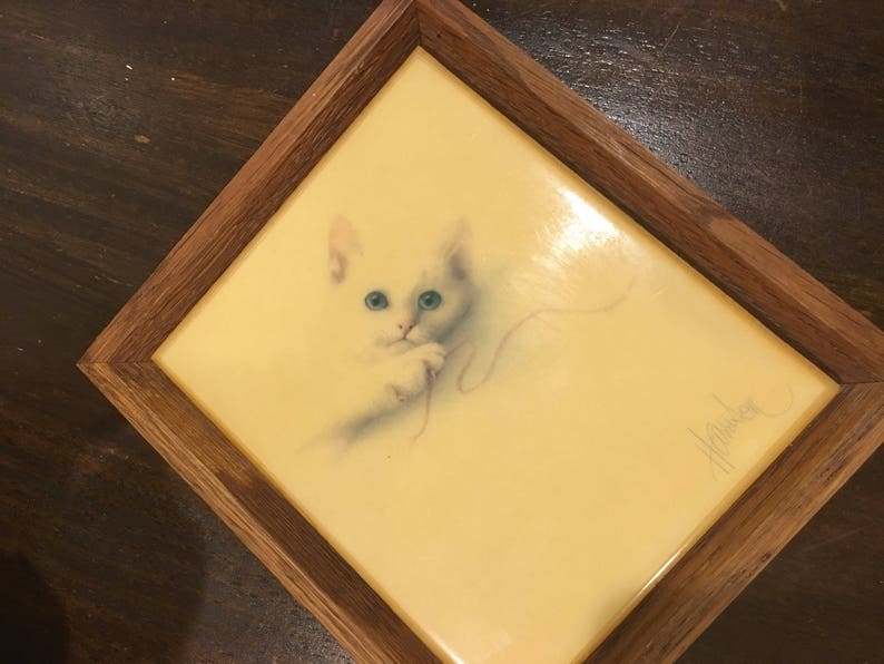 Kimberly Enterprises Tile Art Trivet White Kitten 1983 - Etsy
