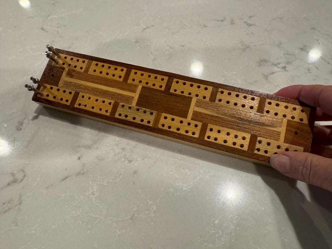 Natural Finish Cribbage Board With 4 Metal Pegs Complete Continous Two ...
