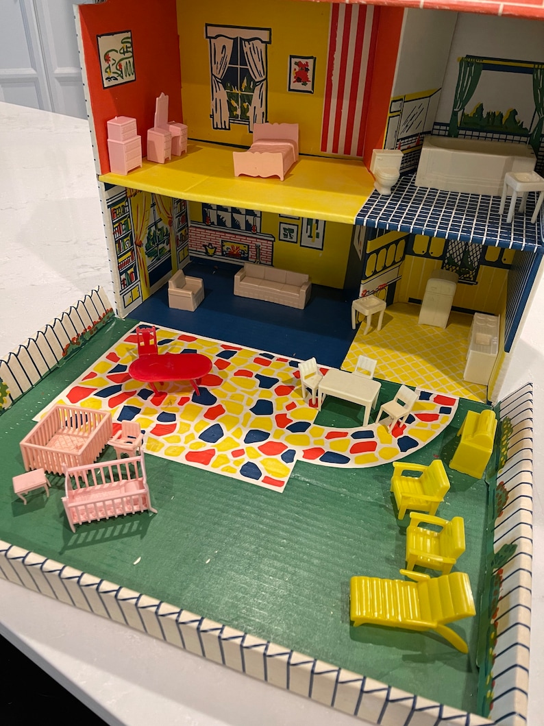 Vintage Marx Cardboard Litho Dollhouse Two Story Green Roof - Etsy