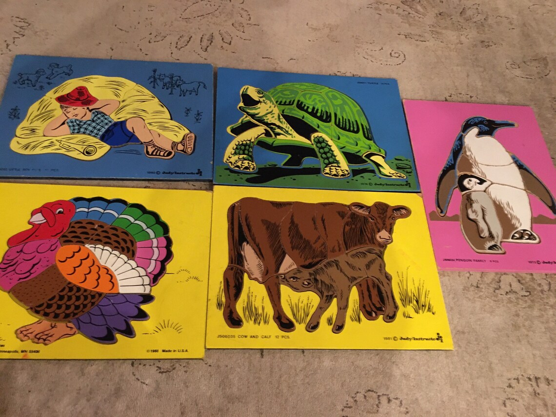 Judy instructo Wood Puzzle Toddler jack bean stock turtle cow | Etsy