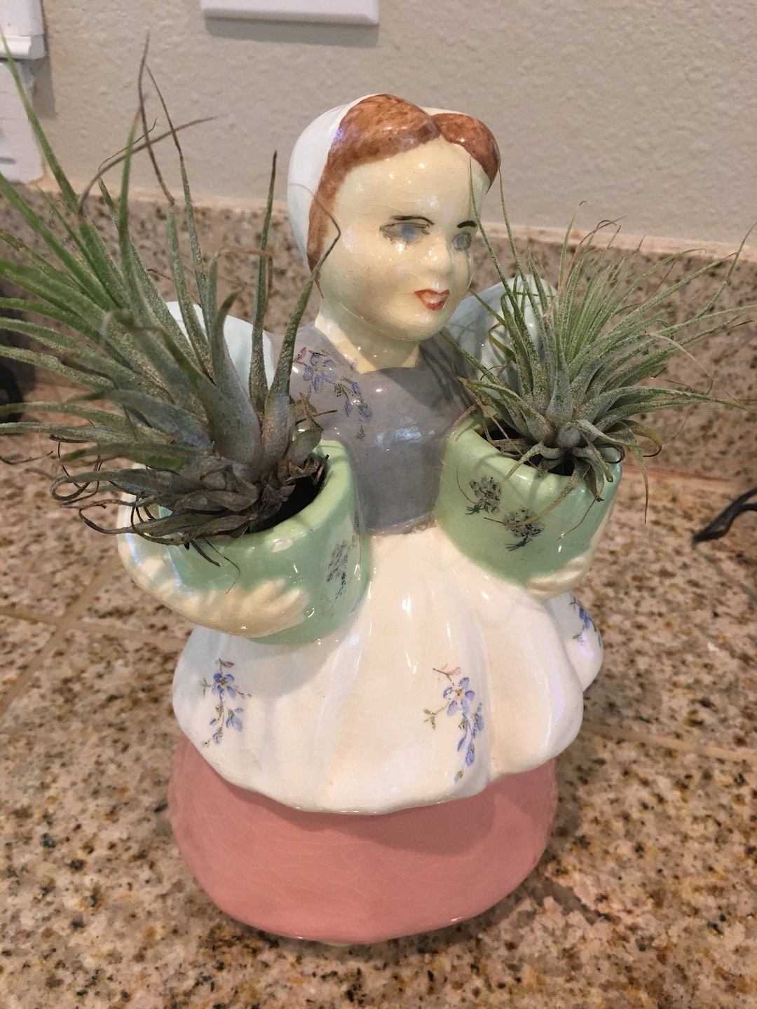 Women in Bonnet With Baskets Pottery Planter Vintage Dutch Look - Etsy