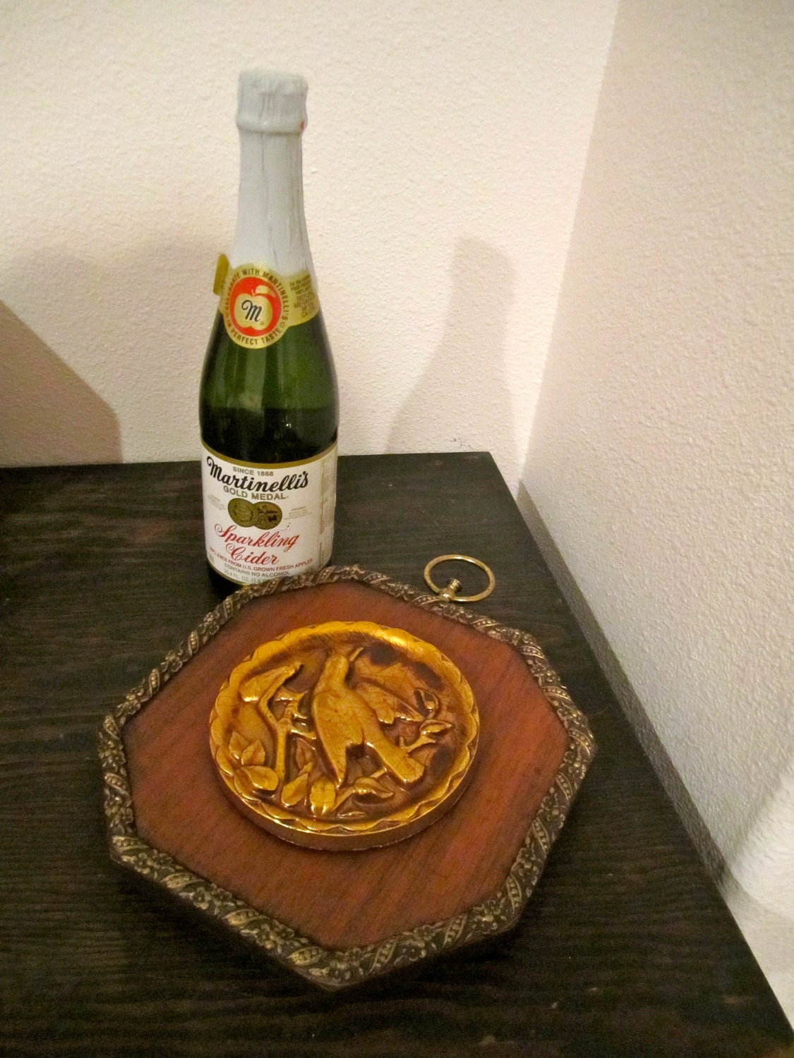 Octagon Shaped Plaque With Bird Gold Chalkware Picture | Etsy