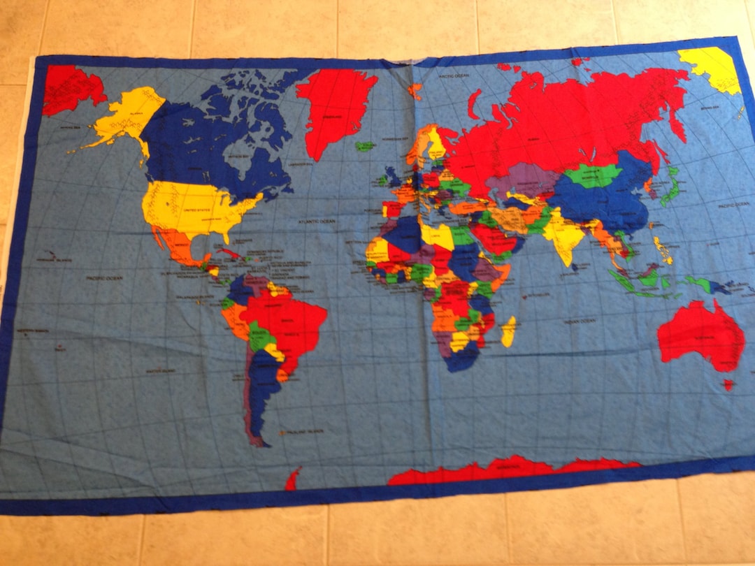 Large WORLD Map FABRIC PANEL Supply Countries Asia Africa - Etsy