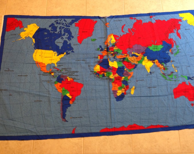 Large WORLD Map FABRIC PANEL Supply Countries Asia Africa - Etsy