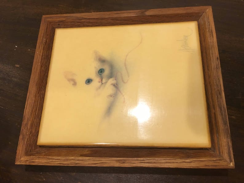 Kimberly Enterprises Tile Art Trivet White Kitten 1983 | Etsy