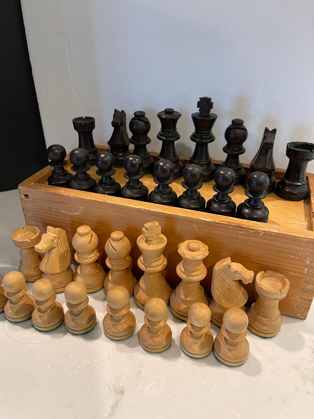 Vintage Complete Wood French Chess Set and Box No Makers Mark - Etsy