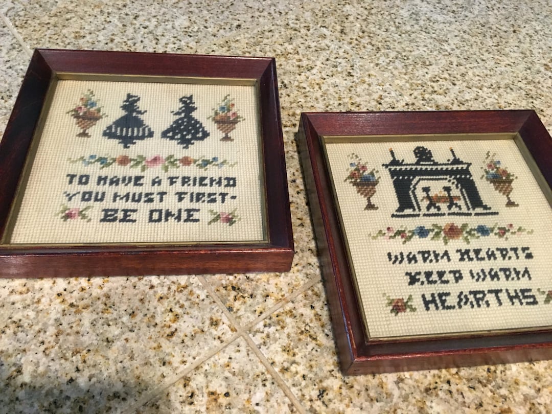 Antique Needlepoint Framed Friendship Victoria Fireplace Friend Warm ...
