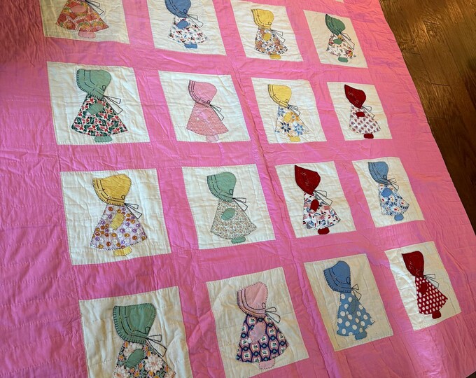 Vintage Sun Bonnet Sue Quilt Twin Size Pink Border - Etsy