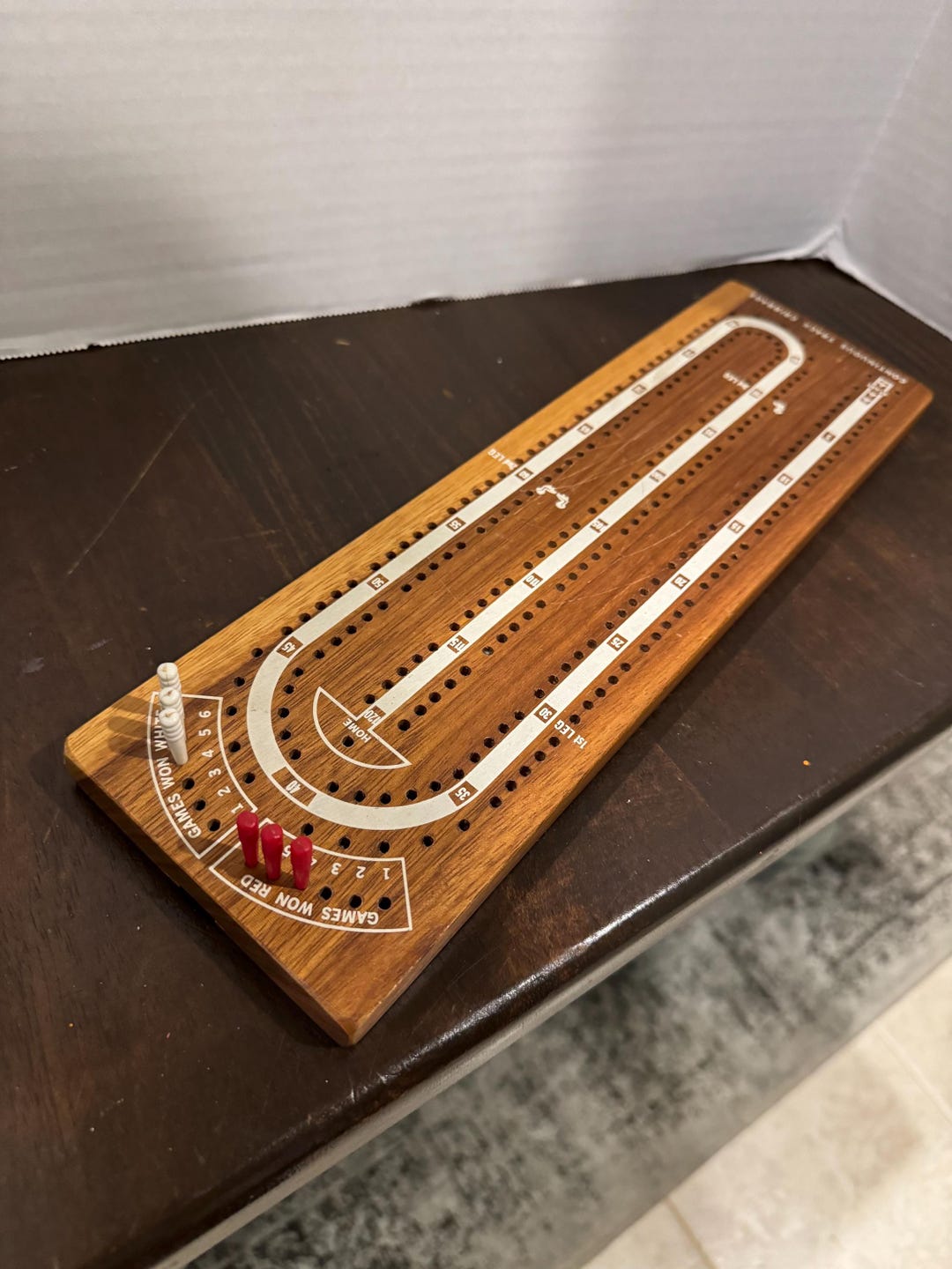 Vintage Continuous Track Natural Finish Wood Cribbage Board With ...