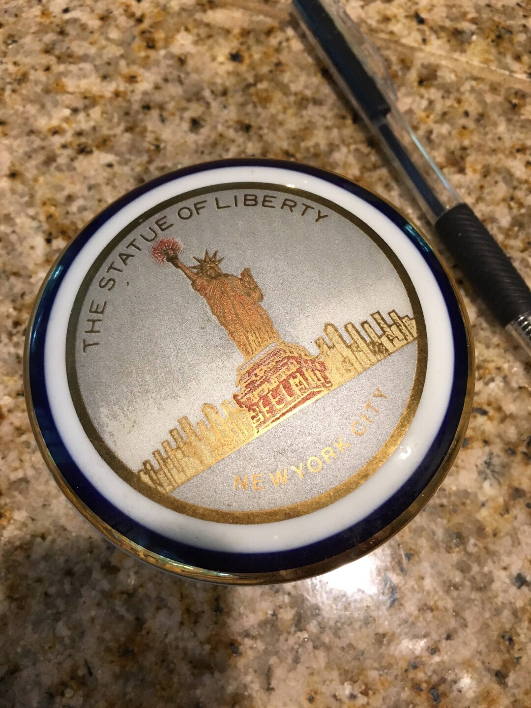 Vintage Ceramic Statue of Liberty Trinket Round Box Dish With Lid - Etsy