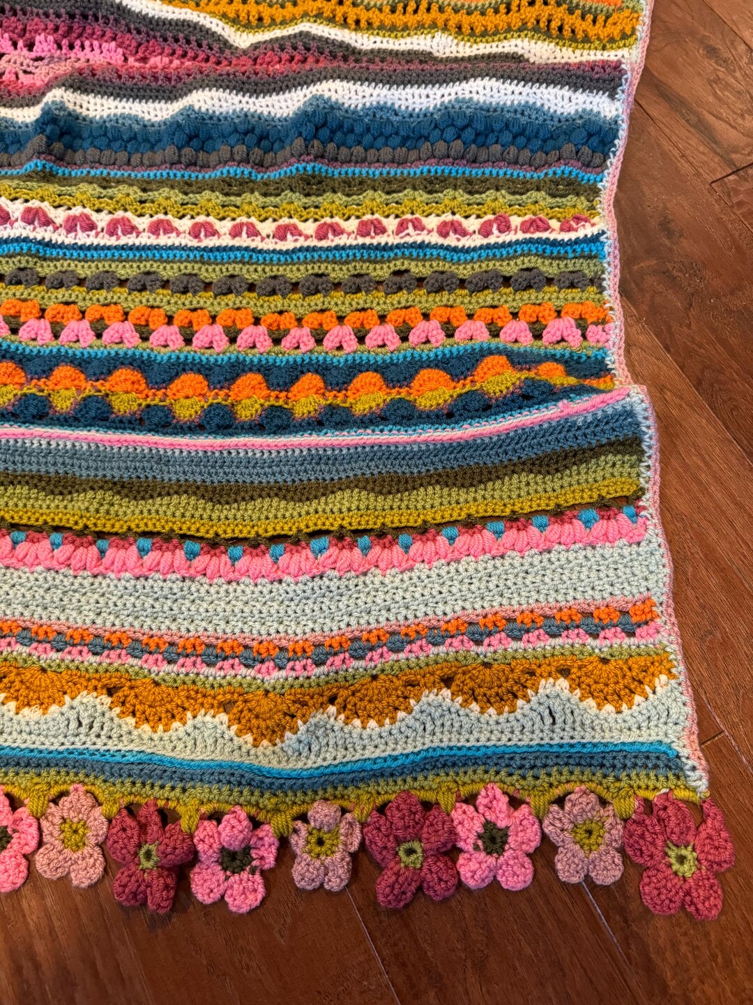 Handmade Crocheted Afghan Spring Flowers Bright Funky Colors and ...