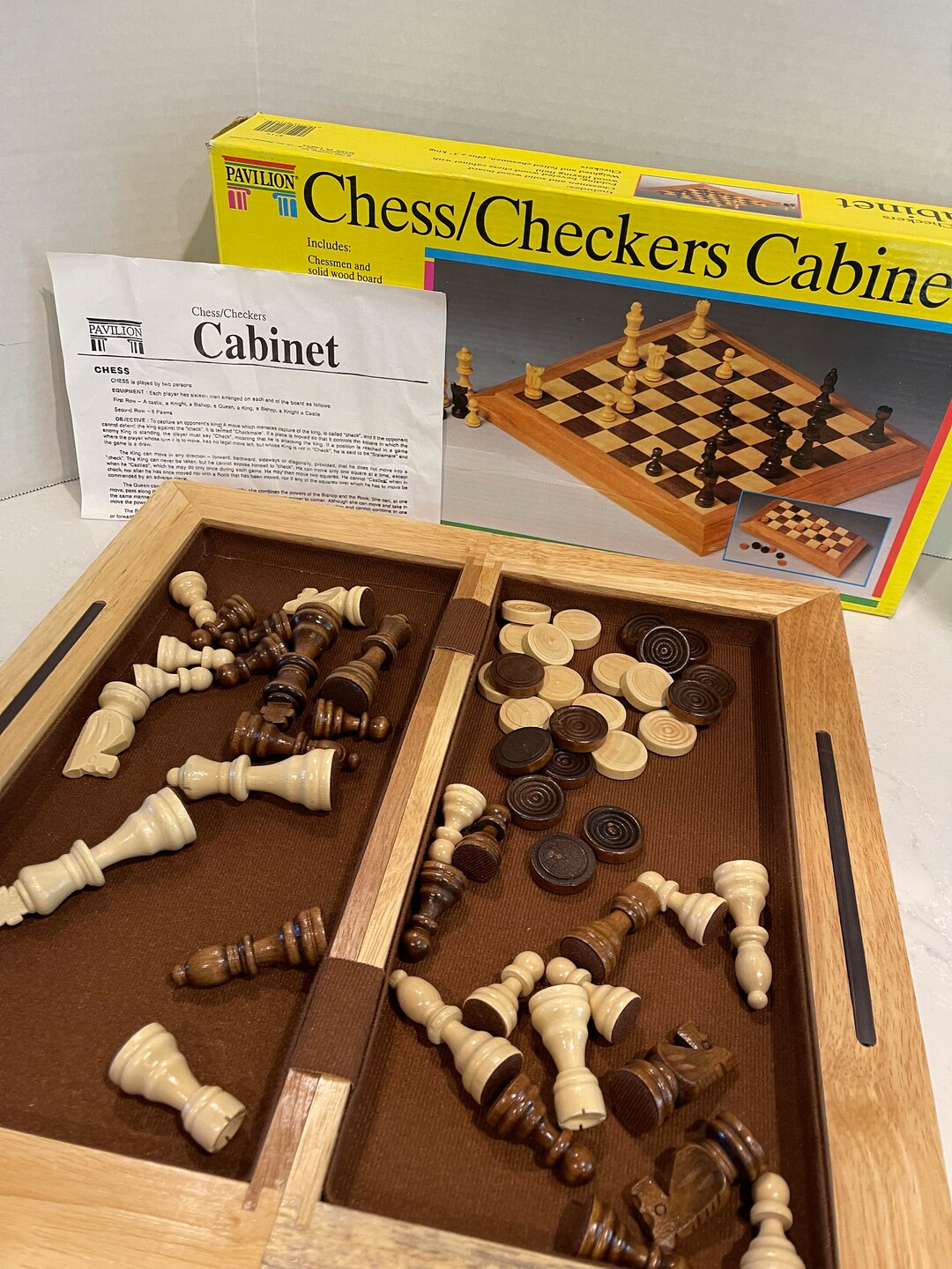 Vintage Chess Set Carved Wood Folding Storage Box Checkers - Etsy