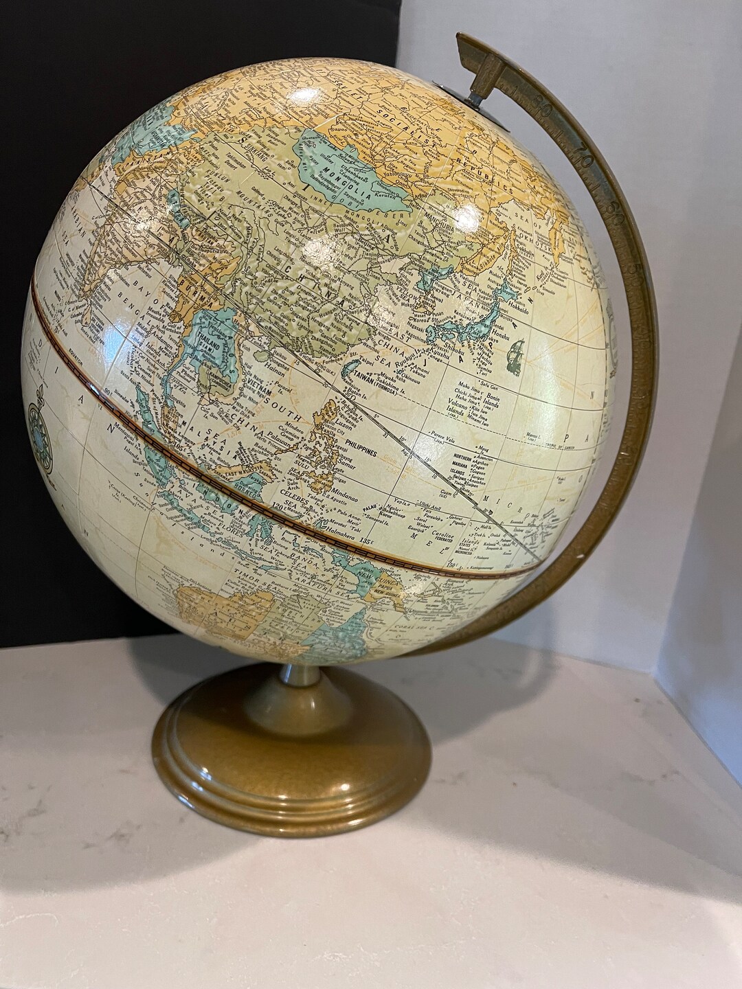 World Globe Topical Replogle 12 Inch Sepia Colored World Travel Metal ...