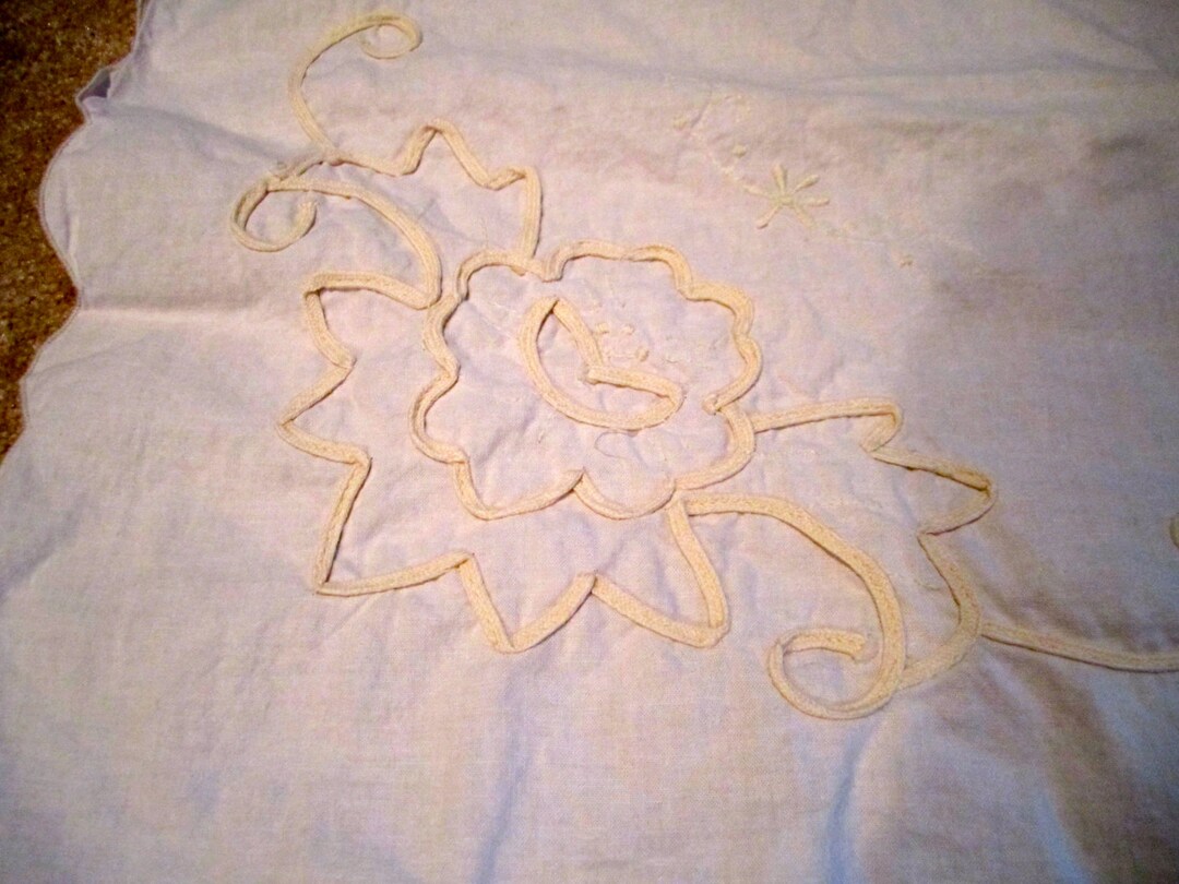 Borde festoneado TABLECLOTH tela vintage crema cuadrada con - Etsy España