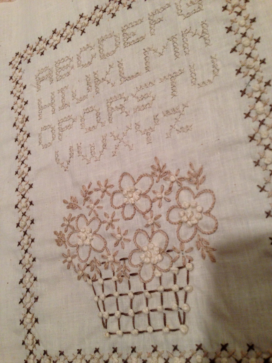Crewel Candlewick Embroidery Alphabet and Basket of Flowers Sampler ...