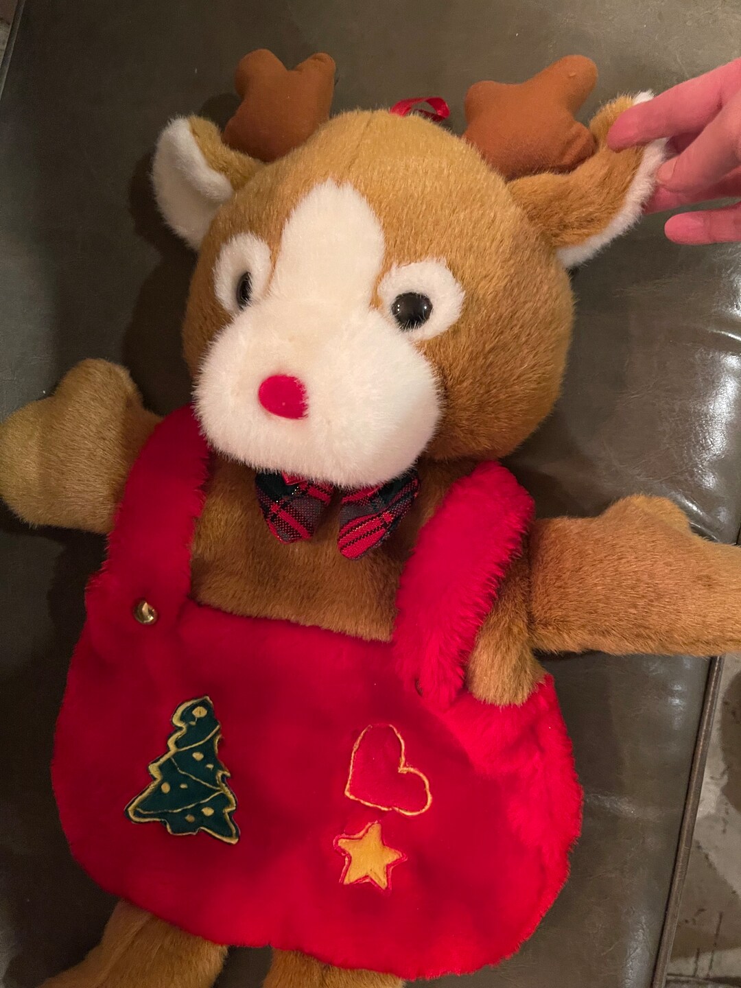 Vintage Santas Best Reindeer Christmas Stocking Plush 17" Red Nose 3D ...