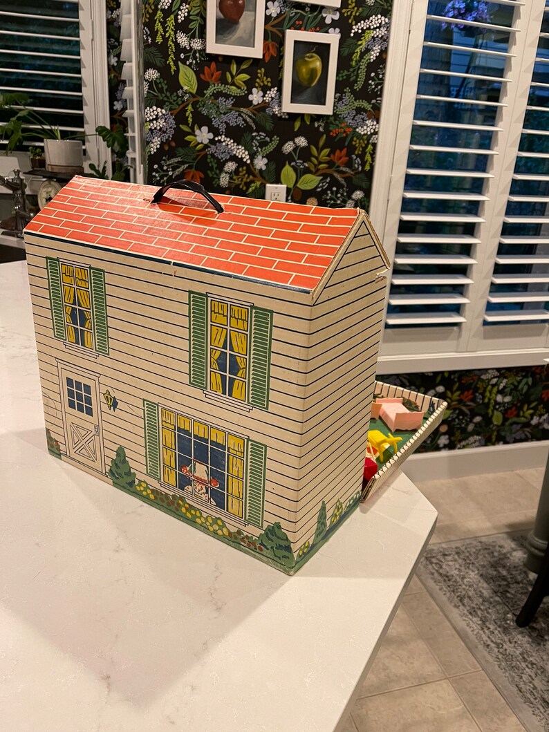 Vintage Marx Cardboard Litho Dollhouse Two Story Green Roof - Etsy