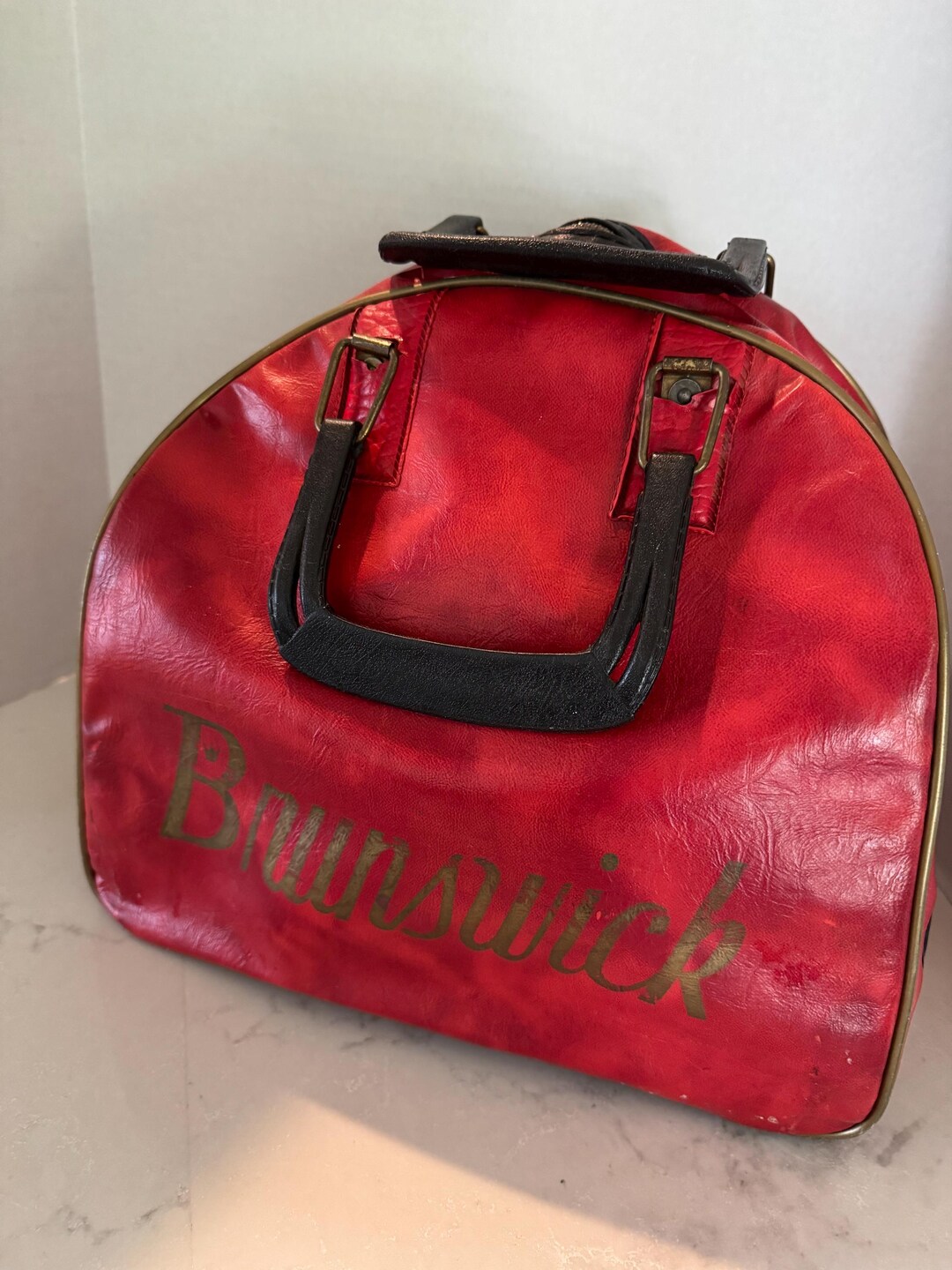 Vintage Brunswick Red Bowling Ball Bag: Gold Piping Luggage - Etsy