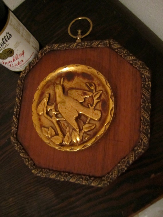 Octagon Shaped Plaque With Bird Gold Chalkware Picture | Etsy