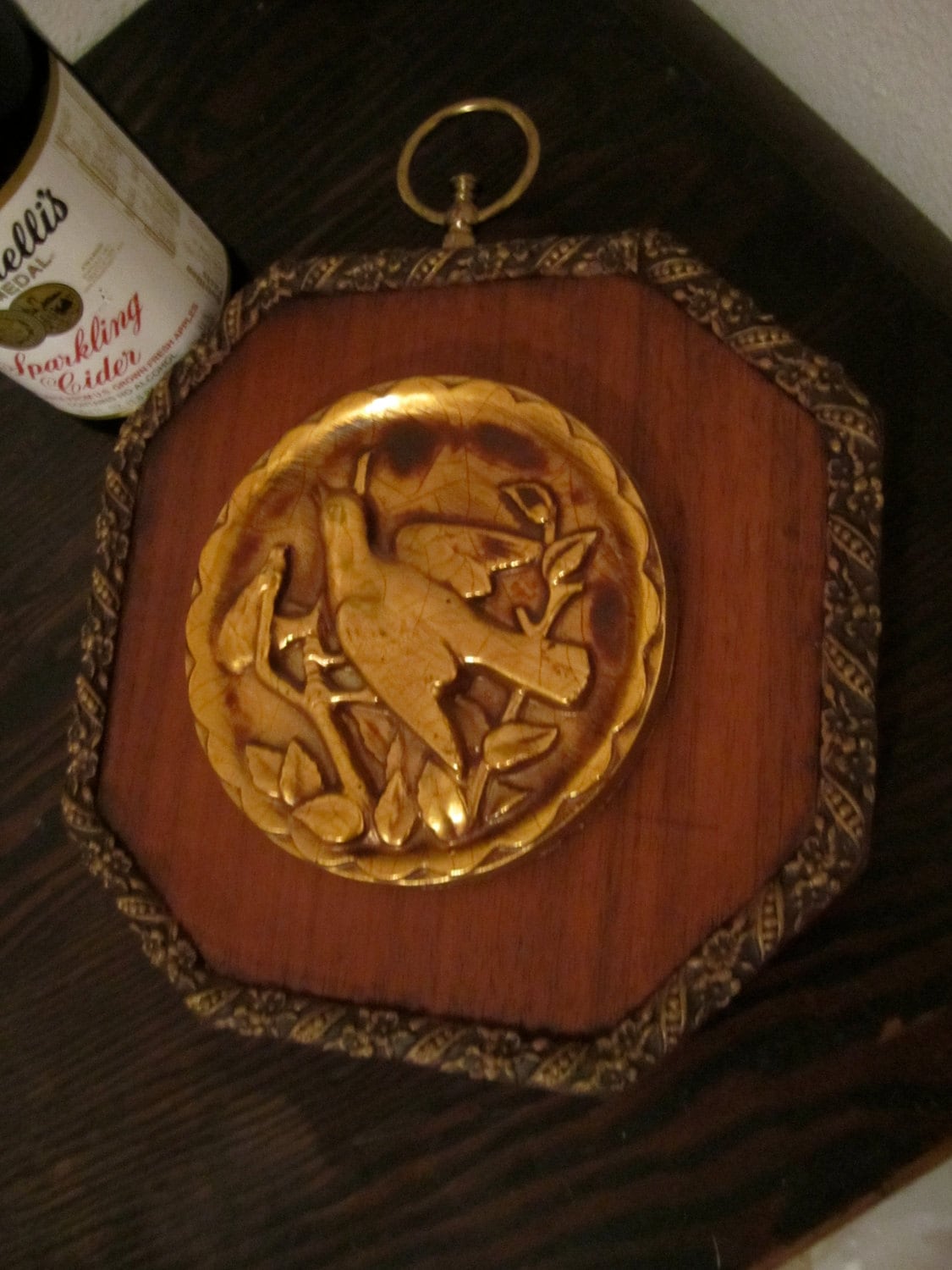 Octagon Shaped Plaque With Bird Gold Chalkware Picture | Etsy