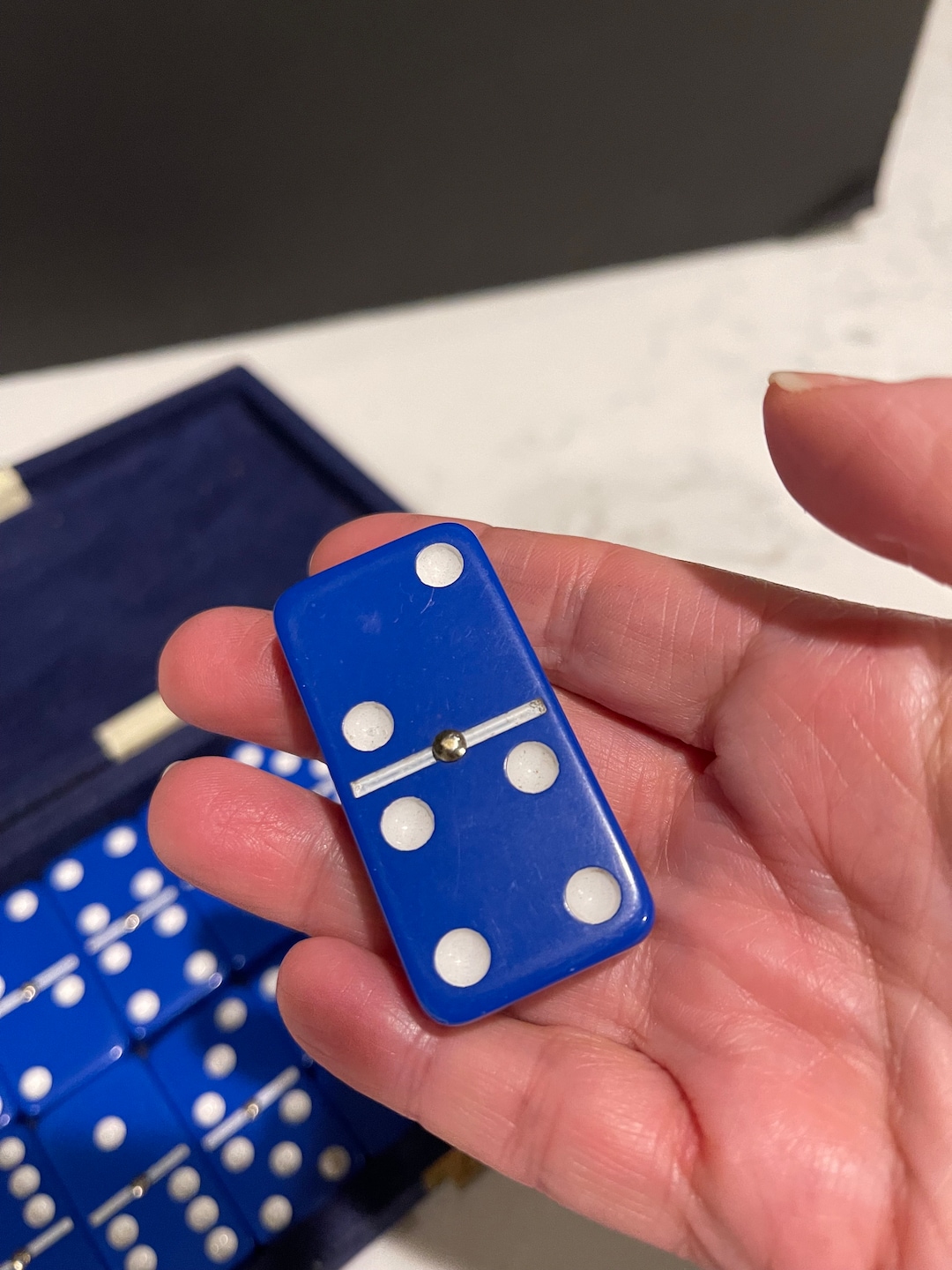 Vintage Blue Dominoes Game Double 6 Game With Case and Spinner Center ...