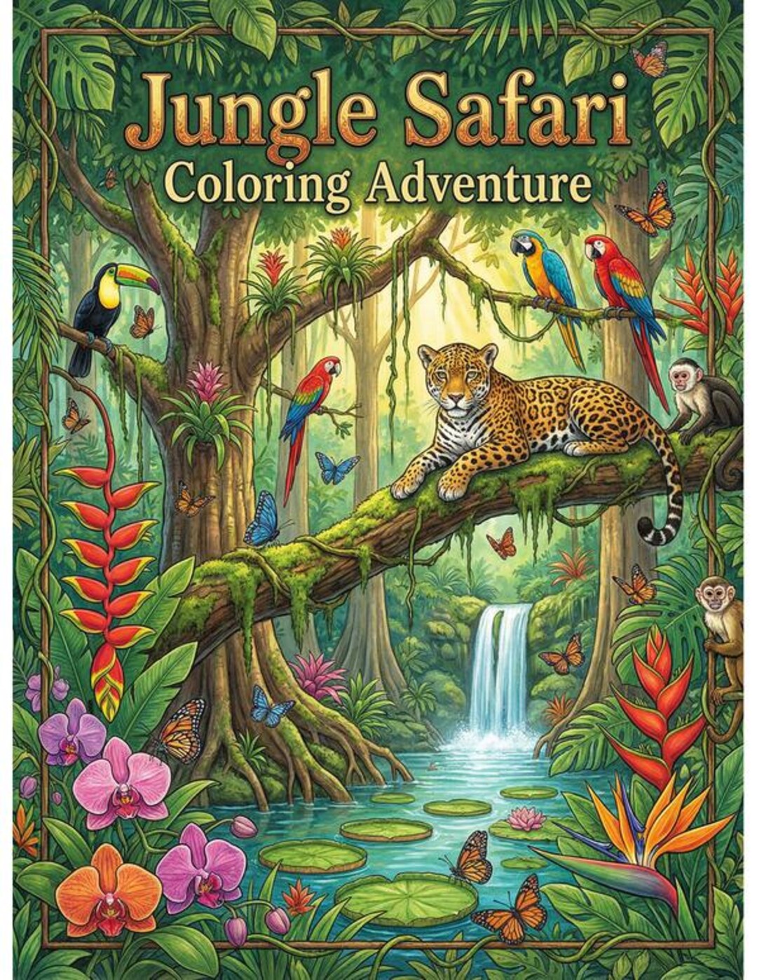 Jungle Safari Coloring Book | Printable Adult Coloring Pages, Tropical ...