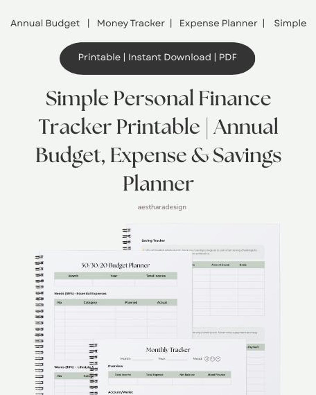 Simple Personal Finance Tracker Printable | Annual Budget, Expense ...