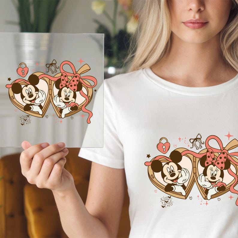 Coquette Bow Disney Locket Valentine Dtf, Mickey Minnie Disney Couple ...