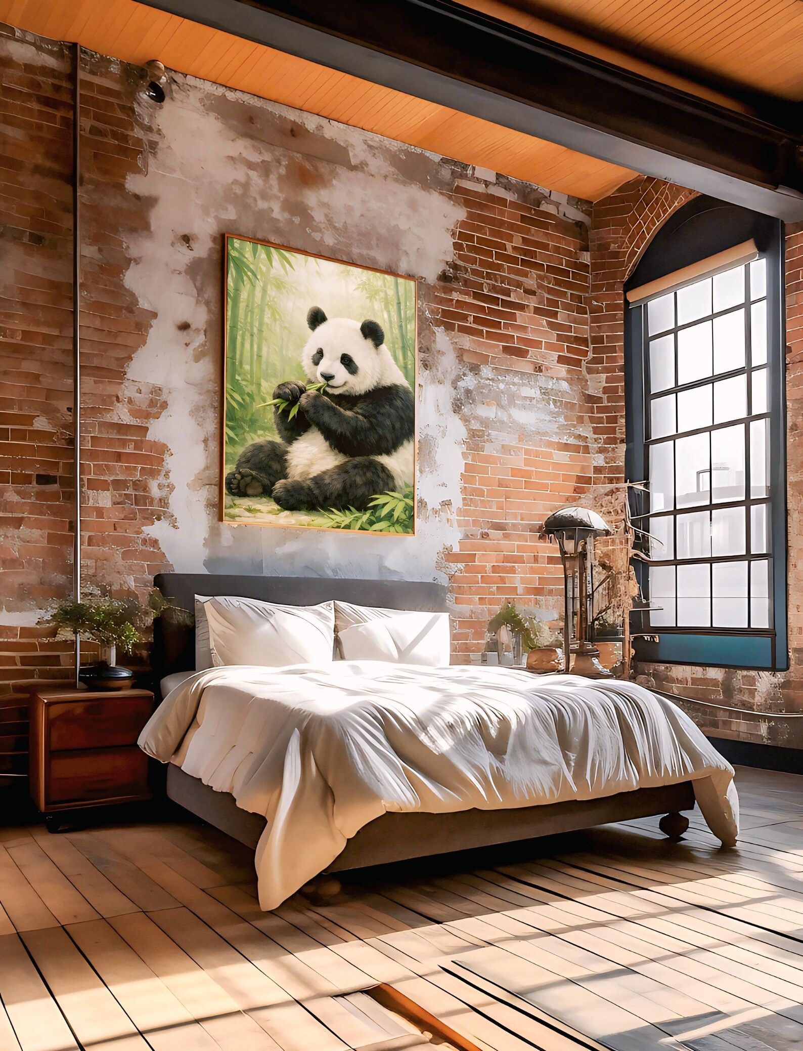 Panda Wall Art Printable, Serene Panda Bamboo Illustration, Aesthetic ...