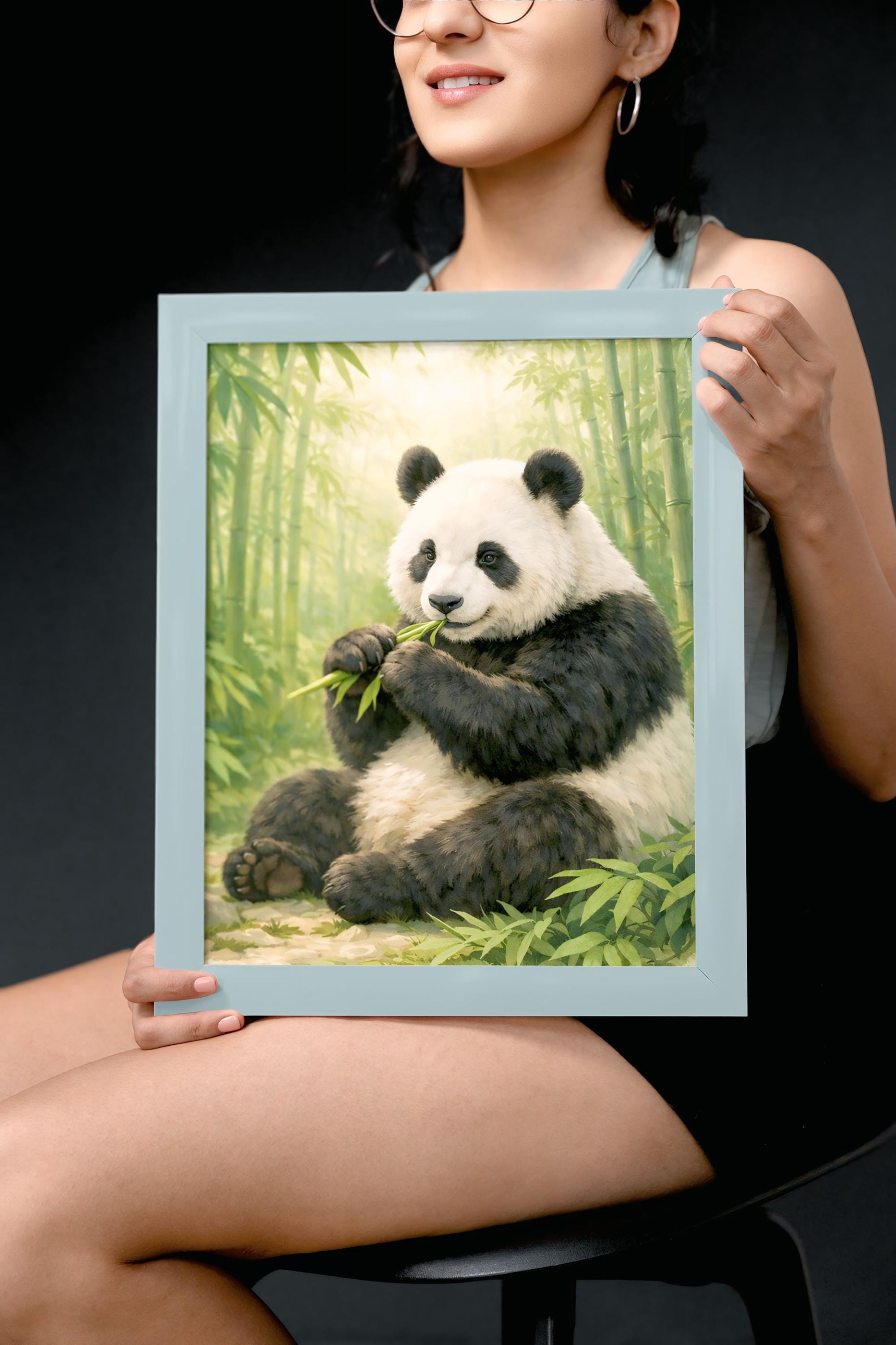 Panda Wall Art Printable, Serene Panda Bamboo Illustration, Aesthetic ...