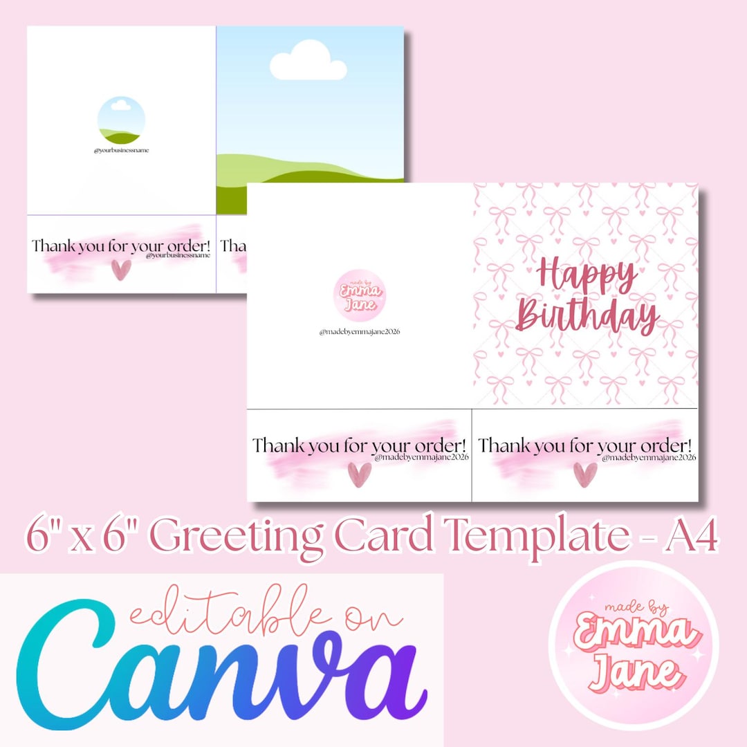 6x6 Square Card Template, Thank You Notes, A4 Canva (digital Download ...