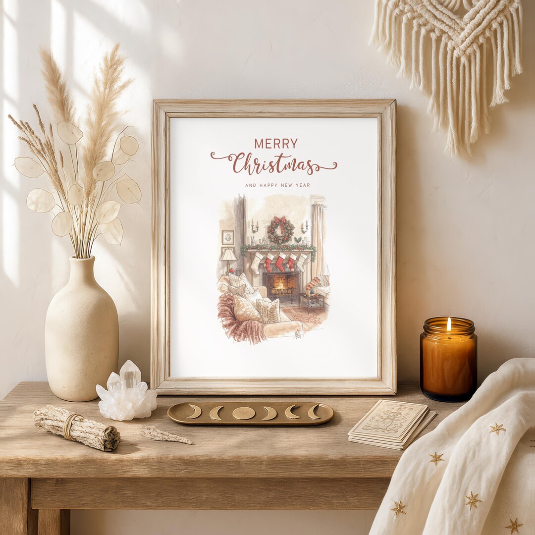 Vintage Christmas Fireplace Print, Holiday Wall Decor (digital Download ...