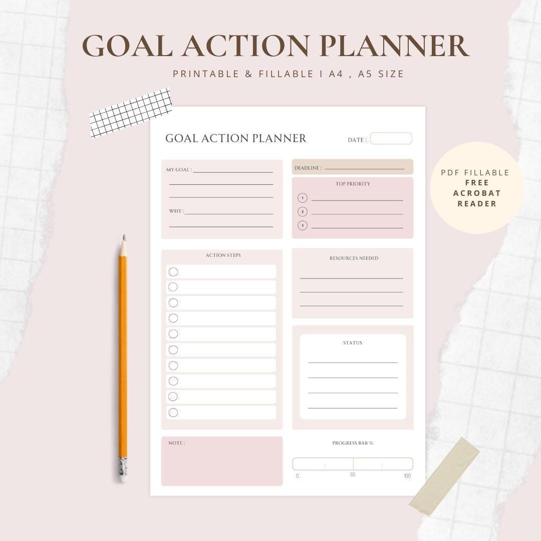 Cozy Pink Pastel Goal Setting Planner, Yearly Goal Tracker, Minimal of ...