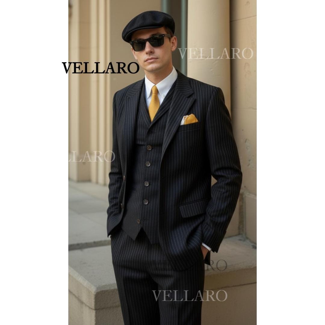 Black Pinstripe 3-piece Suit 1920s Vintage Gangster Trauanzug Costume ...