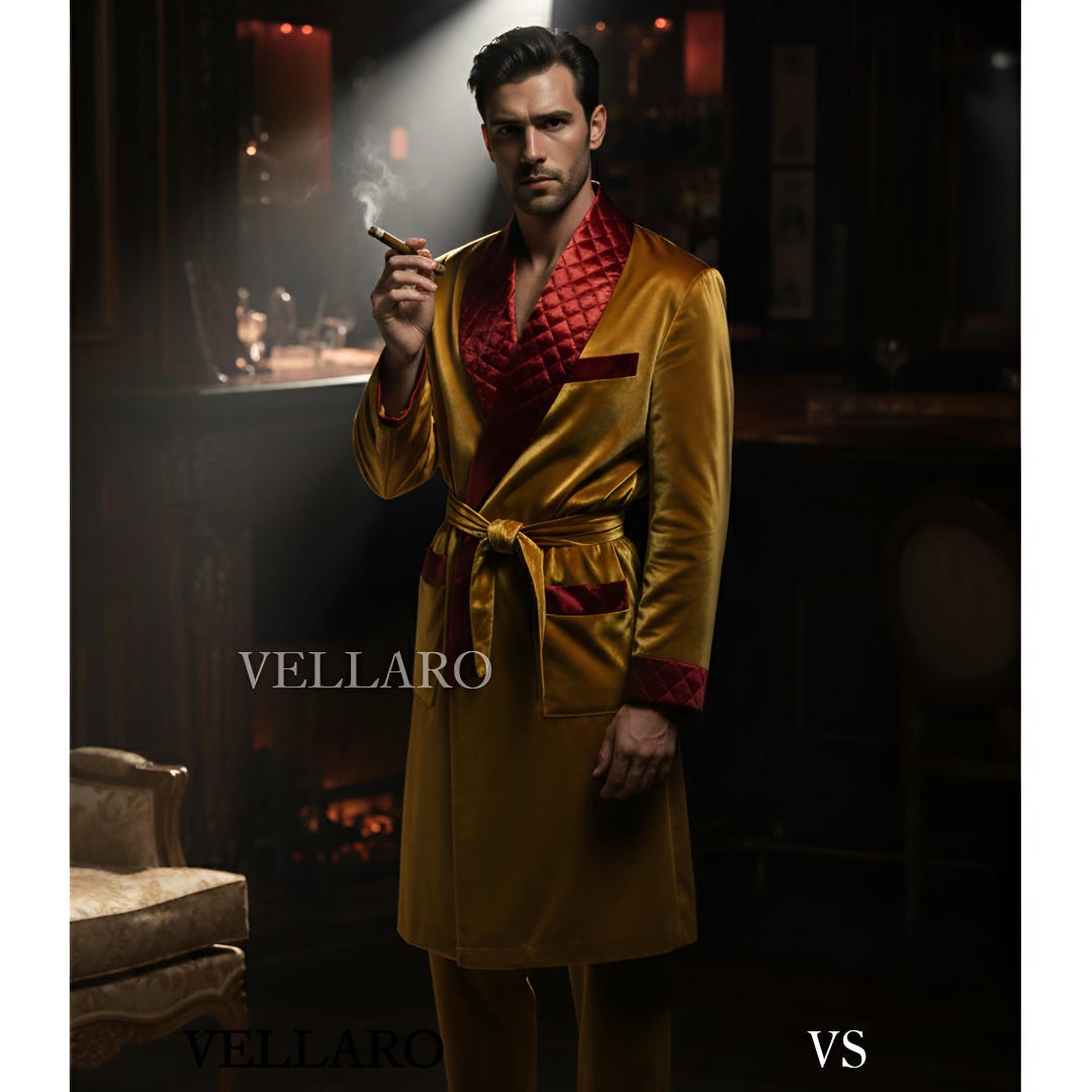 Luxury Gold Velvet Men’s Robe With Ivory Quilted Shawl Collar | Herren ...