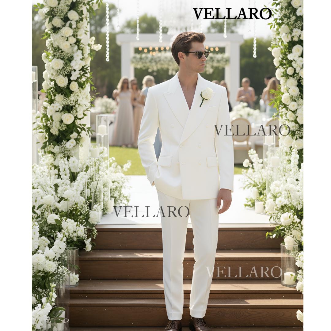 Ivory White Double Breasted Groom Suit | Luxury Wedding Suit Men ...