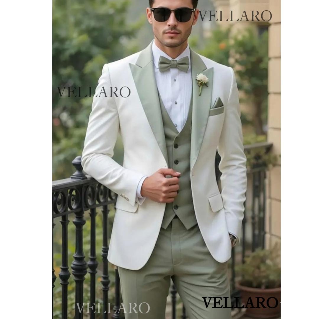 Men’s White & Sage Green Tuxedo Suit | Groom Wedding Suit | Anzug ...