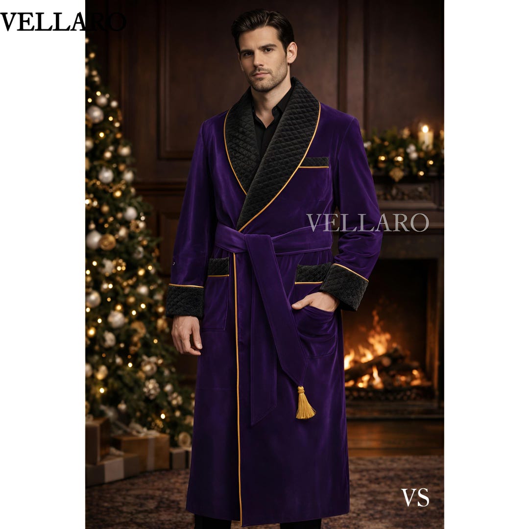 Purple Velvet Smoking Jacket for Men With Quilted Black Lapel | Herren ...
