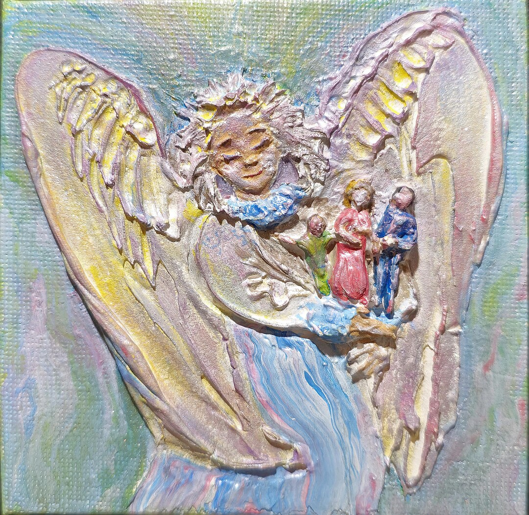 3D Guardian Angel Painting – Handmade Modelling Plaster Family Art - Etsy