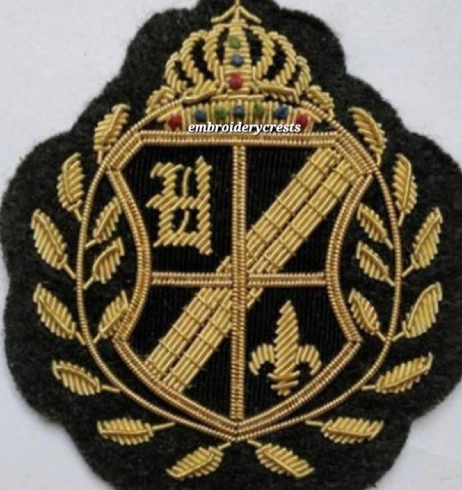 Bullion Wire Crown Crest Patch | Gold Embroidered Badge for Blazers ...