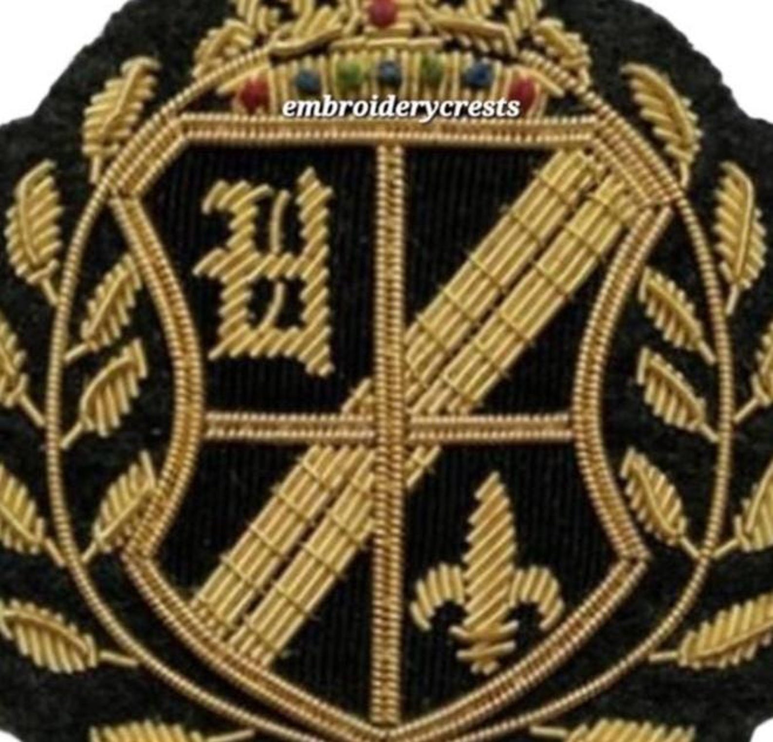 Bullion Wire Crown Crest Patch | Gold Embroidered Badge for Blazers ...