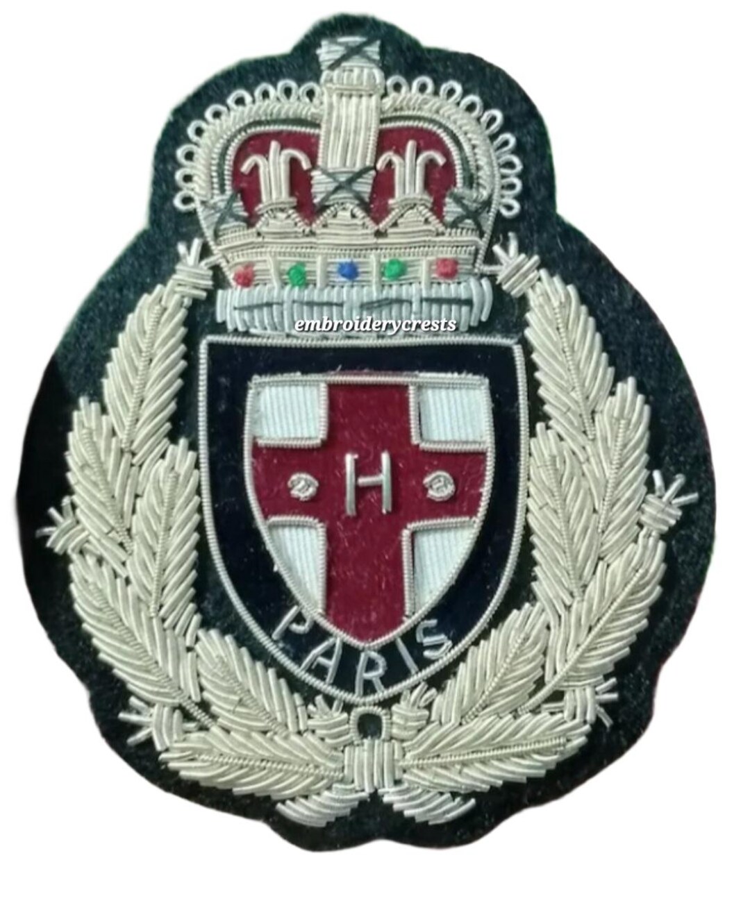 Handmade Paris Crest Patch – Bullion Wire Embroidery Badge With Crown ...